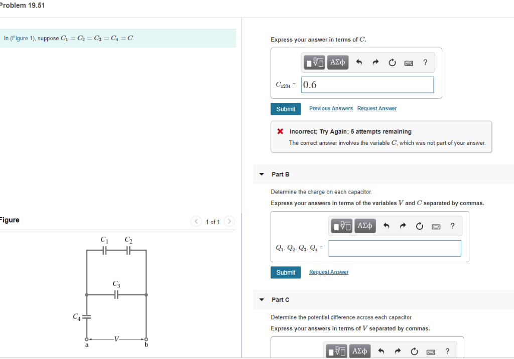 Solved Problem 19.51 In (Figure 1), suppose C1 = C2 = C3 = | Chegg.com