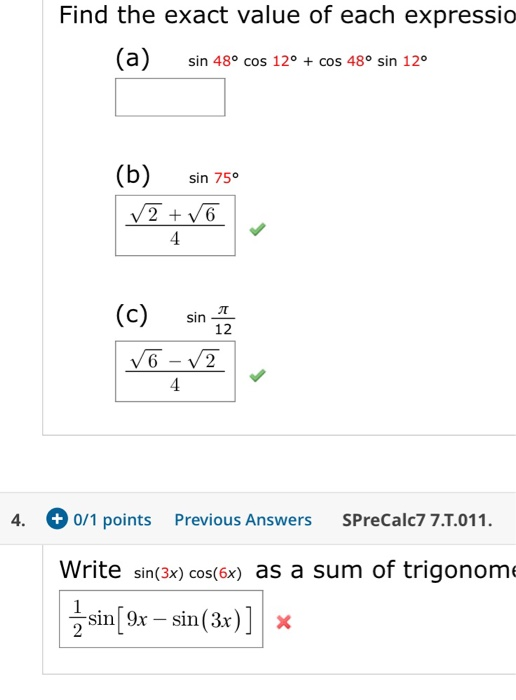 Solved Find the exact value of each expressio (a) sin 48° | Chegg.com