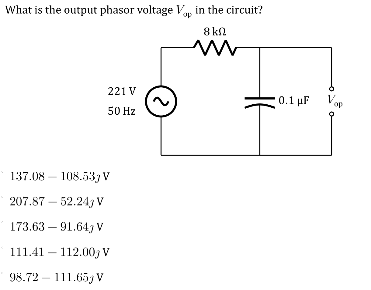 Solved What is the output phasor voltage Vop in the circuit? | Chegg.com