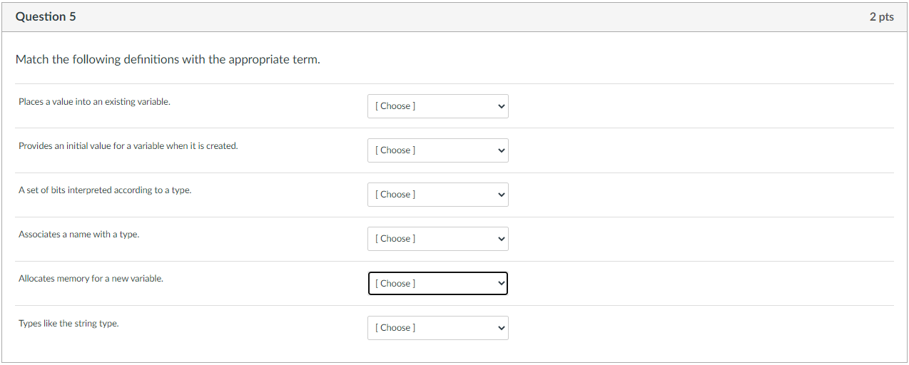 Question 5 2 pts Match the following definitions with | Chegg.com