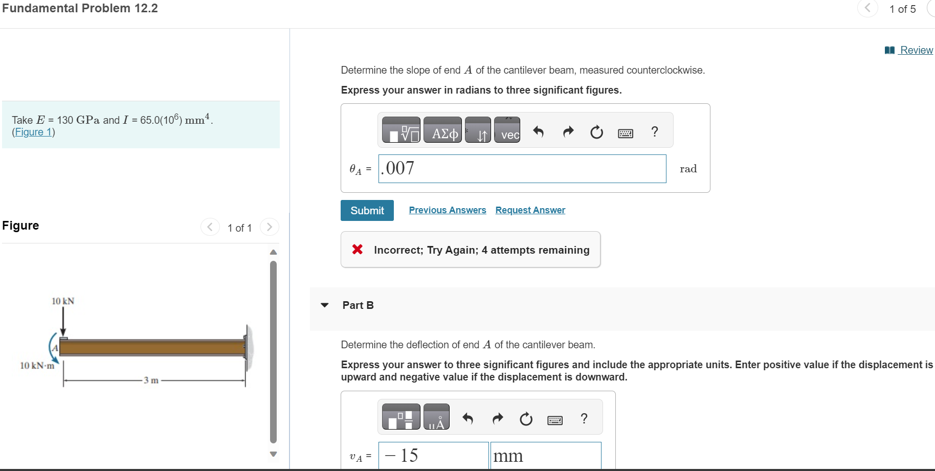 Take E=130GPa and I=65.0(106)mm4.(Figure | Chegg.com
