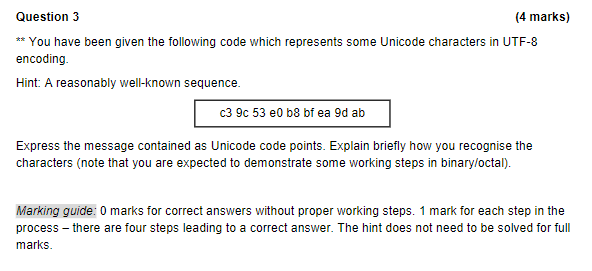 Solved Question 3 (4 marks) ** You have been given the | Chegg.com