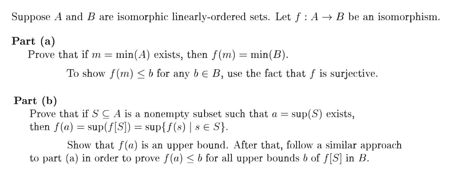 Solved Suppose A and B are isomorphic linearly-ordered sets. | Chegg.com