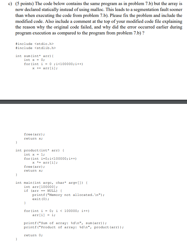 a) (5 points) The file below has a “memory leak” | Chegg.com