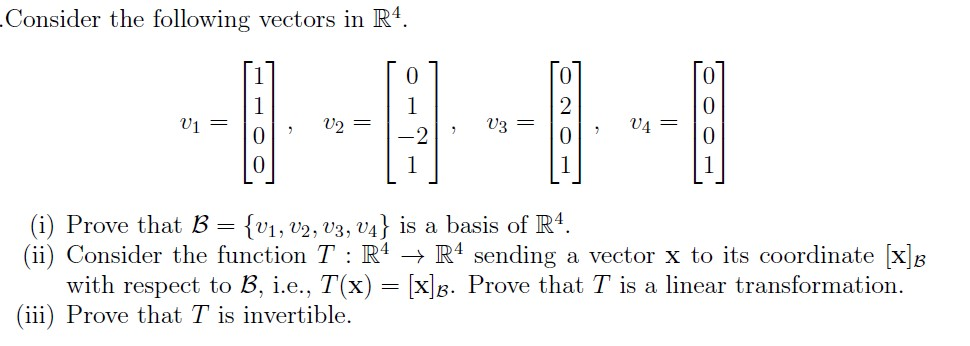 Solved Consider the following vectors in R4. 0 V1 = U2 = U3 | Chegg.com