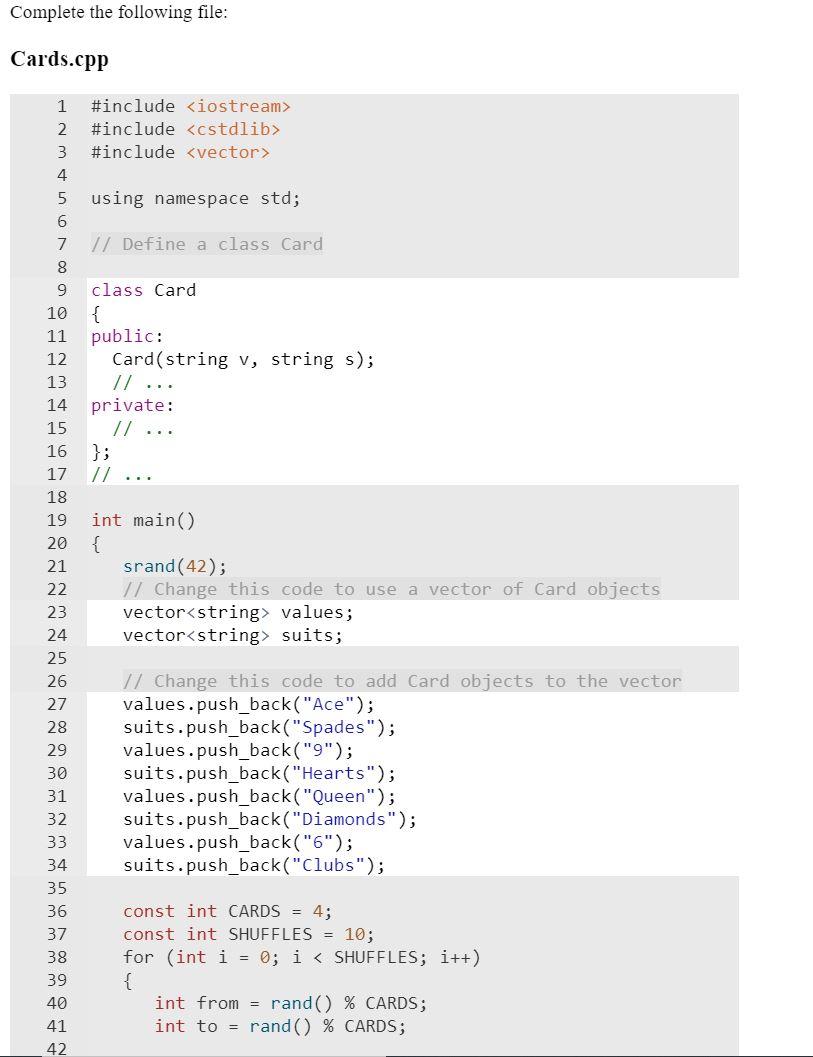 Solved The following program simulates shuffling of cards. | Chegg.com