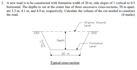 Solved 2. A new road is to be constructed with formation | Chegg.com