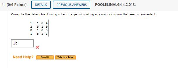 Solved 4. (0/6 Points) DETAILS PREVIOUS ANSWERS POOLELINALG4 | Chegg.com