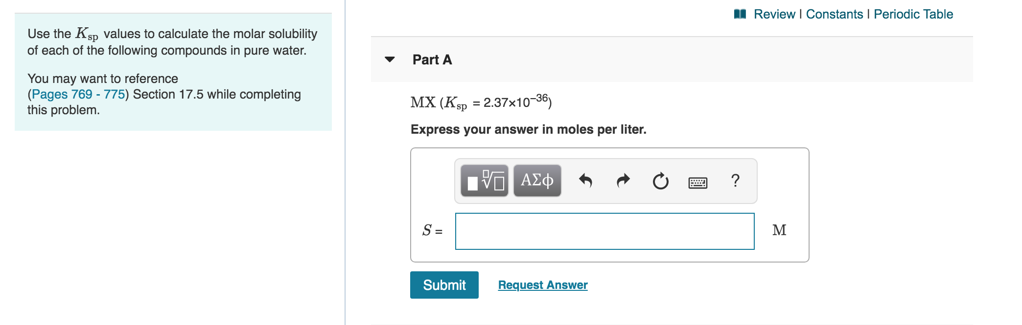 Solved II Review | Constants | Periodic Table Use the Ksp | Chegg.com