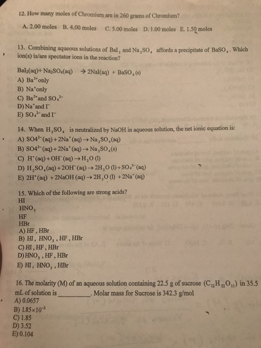 Solved 12. How many moles of Chromium are in 260 grams of | Chegg.com
