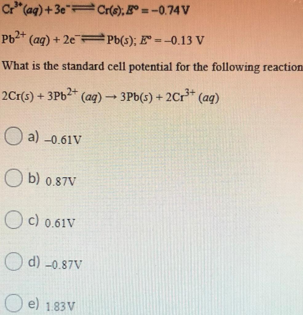Solved For the cell Cu(s)|Cu2+||Ag Ag(s), the standard cell | Chegg.com