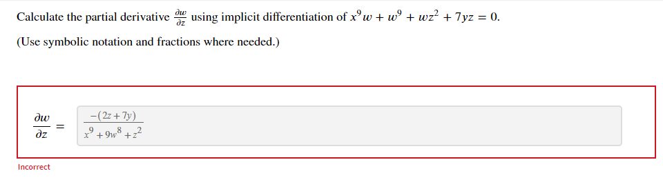 Solved Calculate the partial derivative dw/dz using implicit | Chegg.com