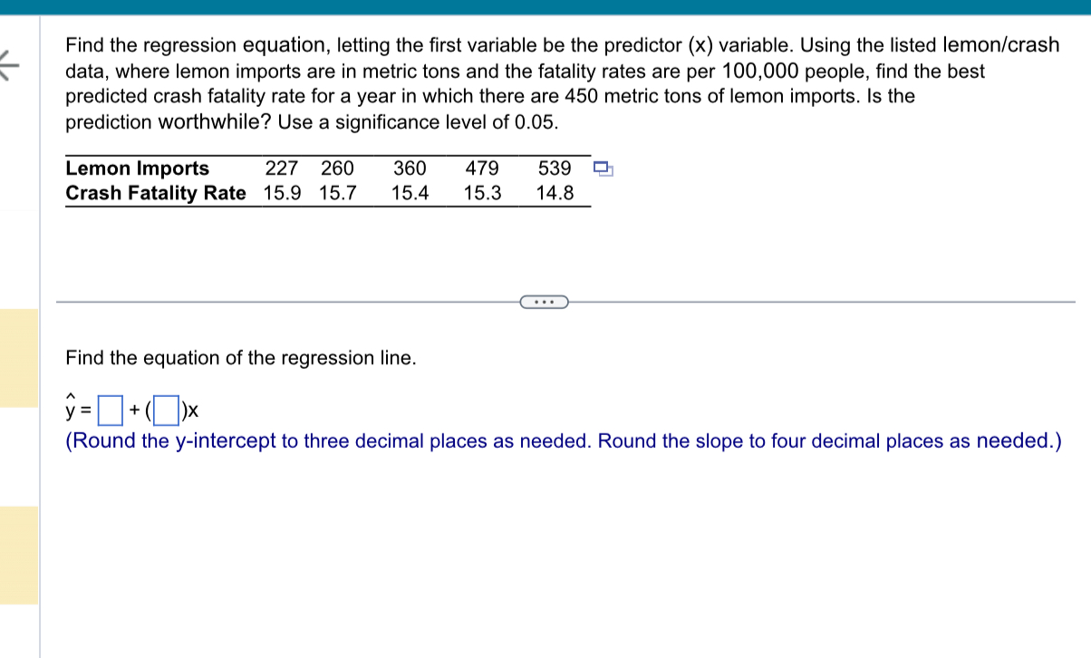 Solved Find the equation of the regression | Chegg.com