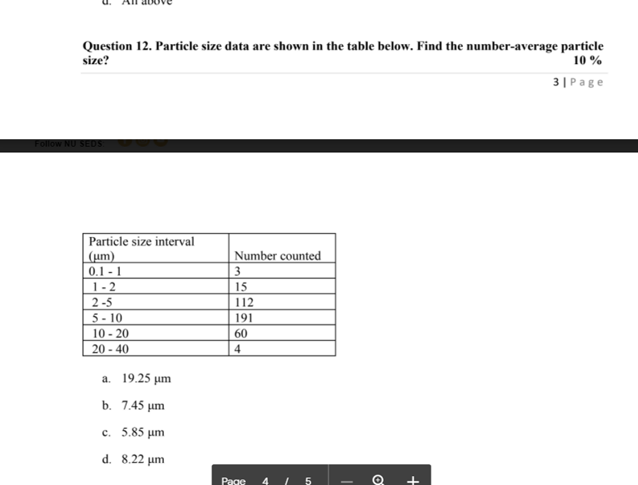 Solved Particle size data are shown in the table below. Find | Chegg.com