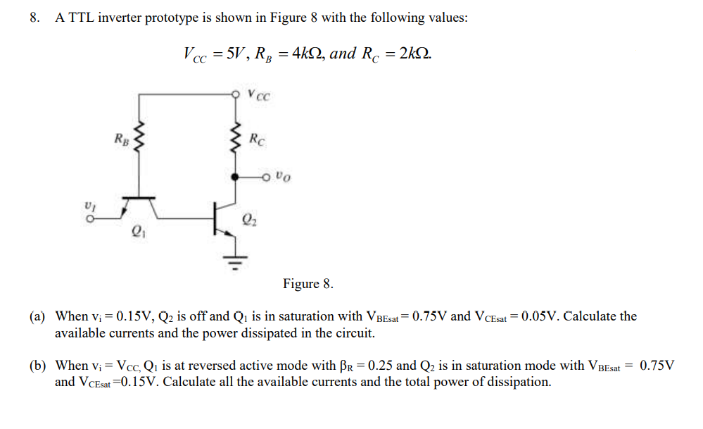 Solved 8. A TTL inverter prototype is shown in Figure 8 with | Chegg.com
