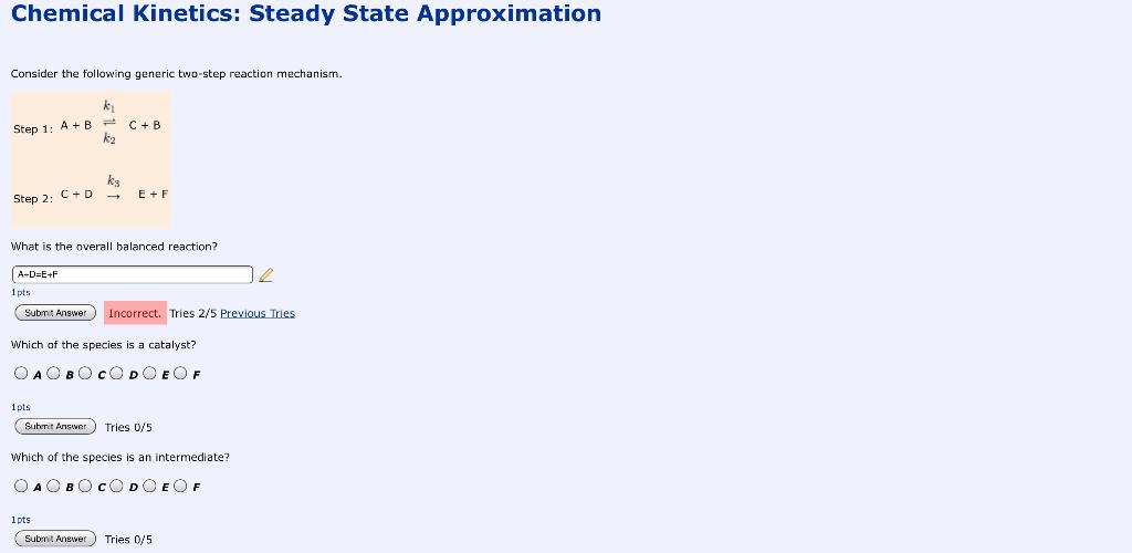 Solved Chemical Kinetics Steady State Approximation