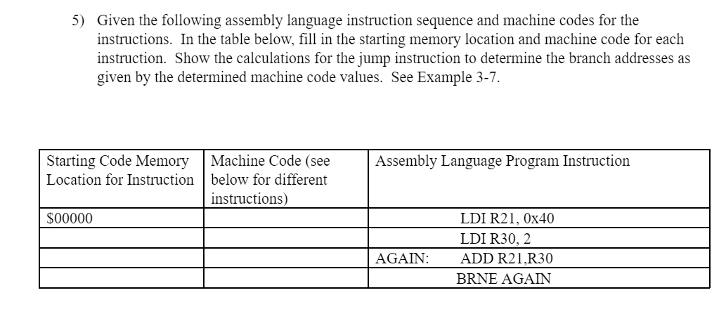 Solved 5) Given the following assembly language instruction | Chegg.com