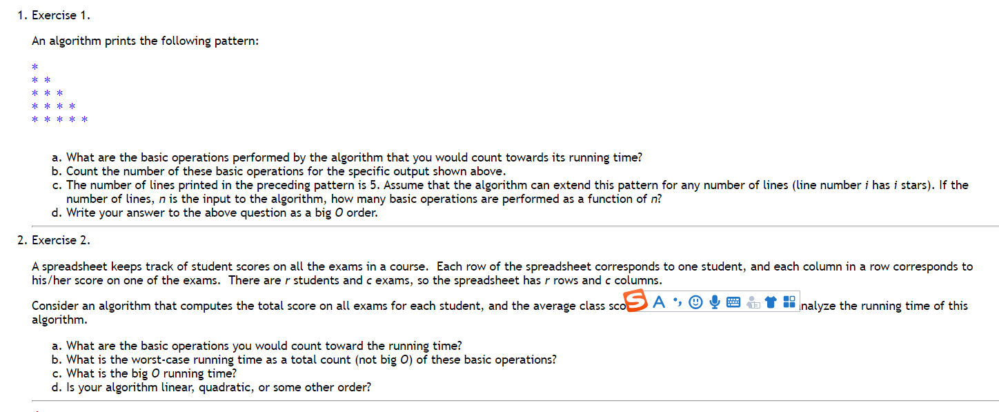 Solved 1. Exercise 1. An algorithm prints the following | Chegg.com
