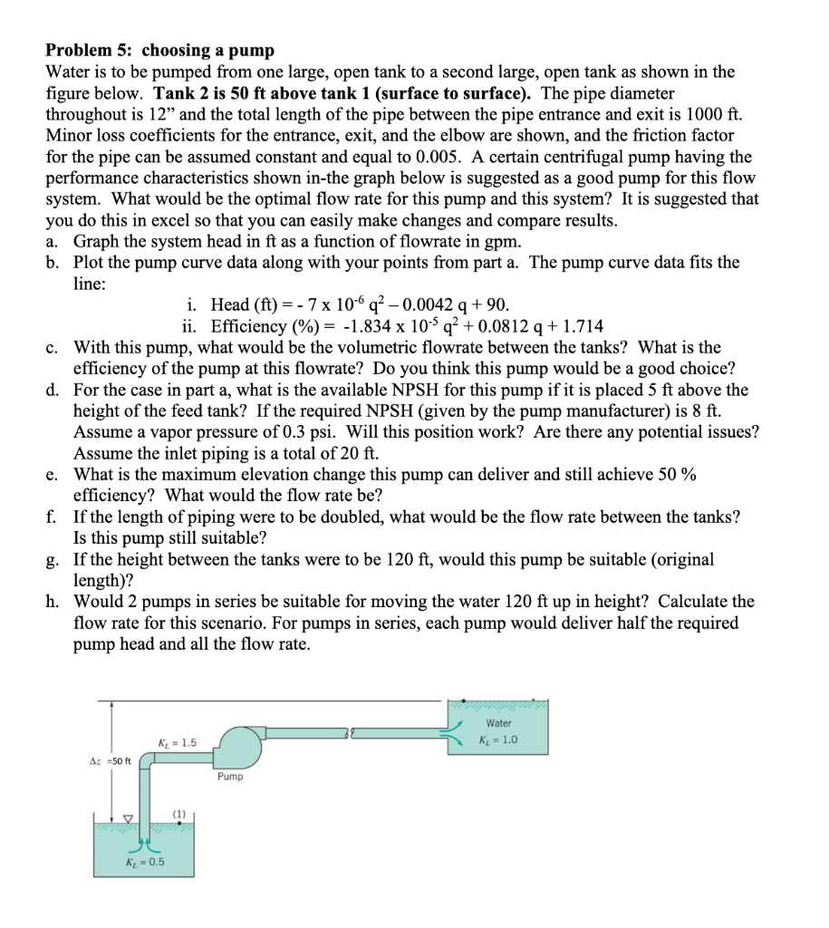 Problem 5: choosing a pump Water is to be pumped from | Chegg.com