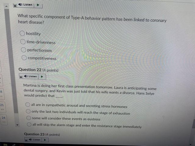Solved Listen What specific component of Type-A behavior | Chegg.com