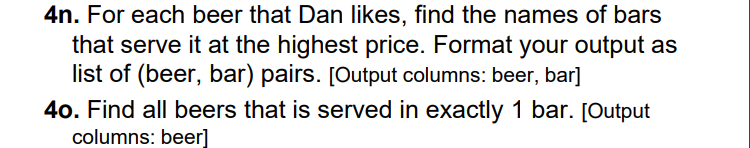 Solved . Consider a database "beers” containing information | Chegg.com