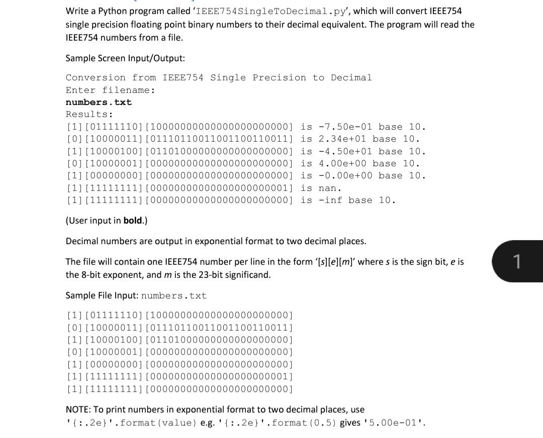 Solved Write a Python program called 'IEEE754 | Chegg.com