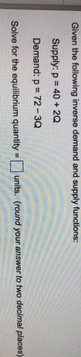 Solved Given the following inverse demand and supply | Chegg.com