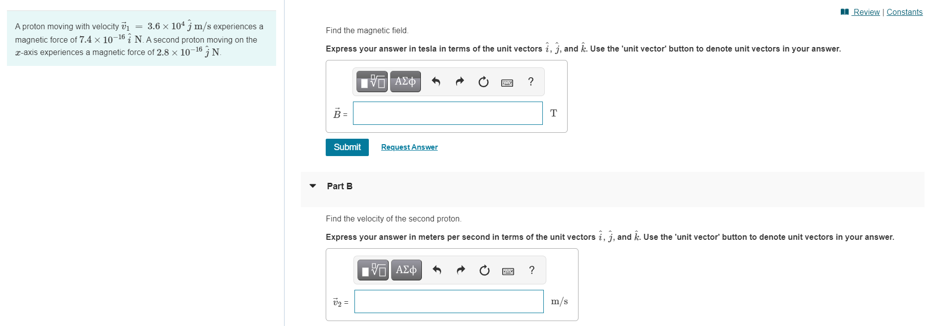 Solved Review Constants A proton moving with velocity V1 = | Chegg.com