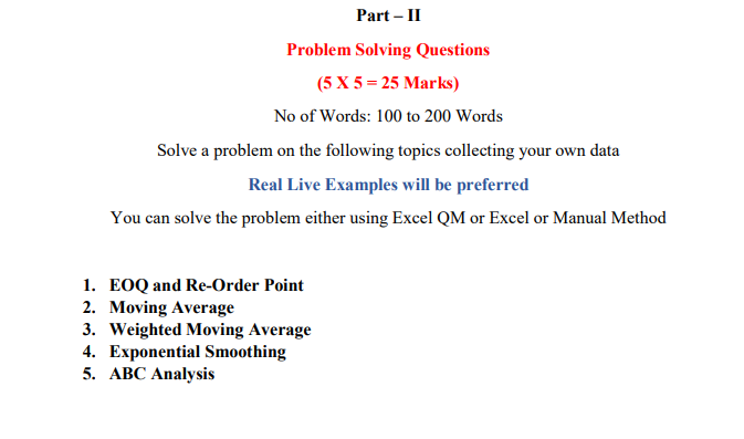 Solved Part-II Problem Solving Questions (5 X 5 = 25 Marks) | Chegg.com