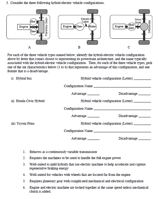 Solved 3. Consider the three following hybrid-electric | Chegg.com