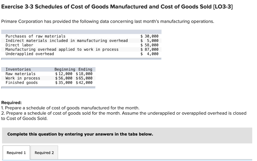 Solved Exercise 3-3 Schedules of Cost of Goods Manufactured | Chegg.com
