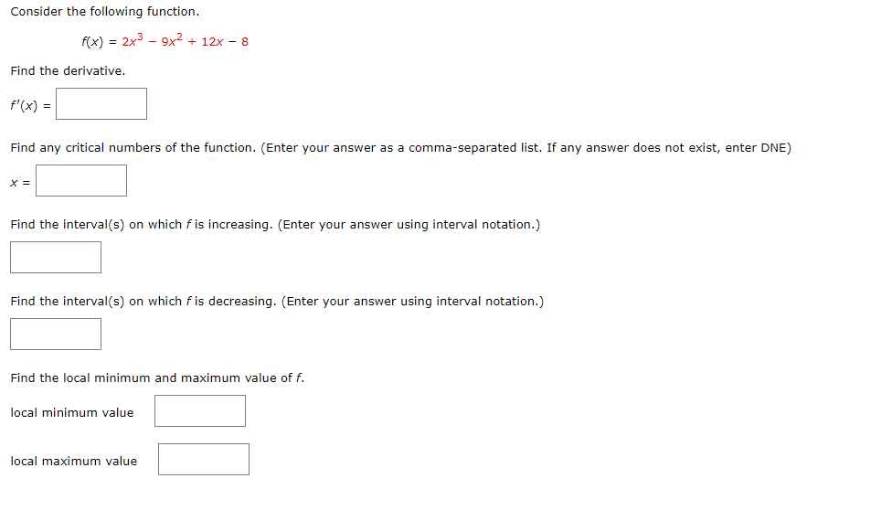 Solved Consider the following function. f(x) = 2x3 - 9x2 + | Chegg.com