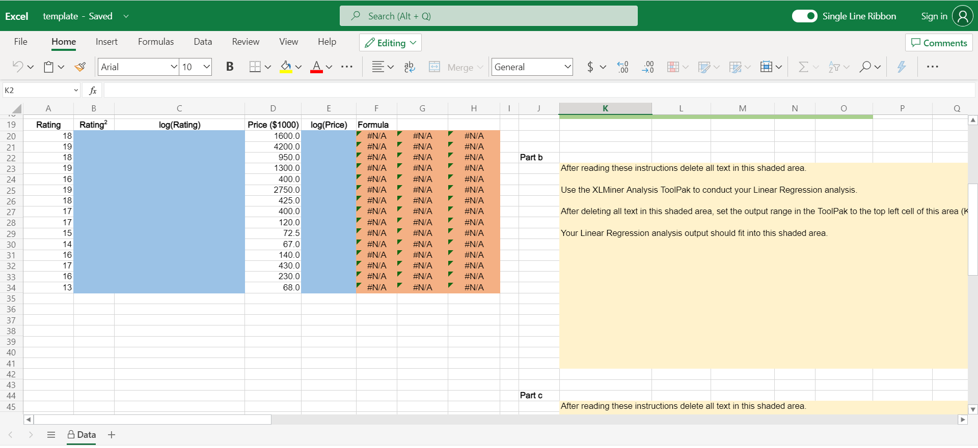 Excel template - Saved O Search (Alt + Q) Single Line | Chegg.com