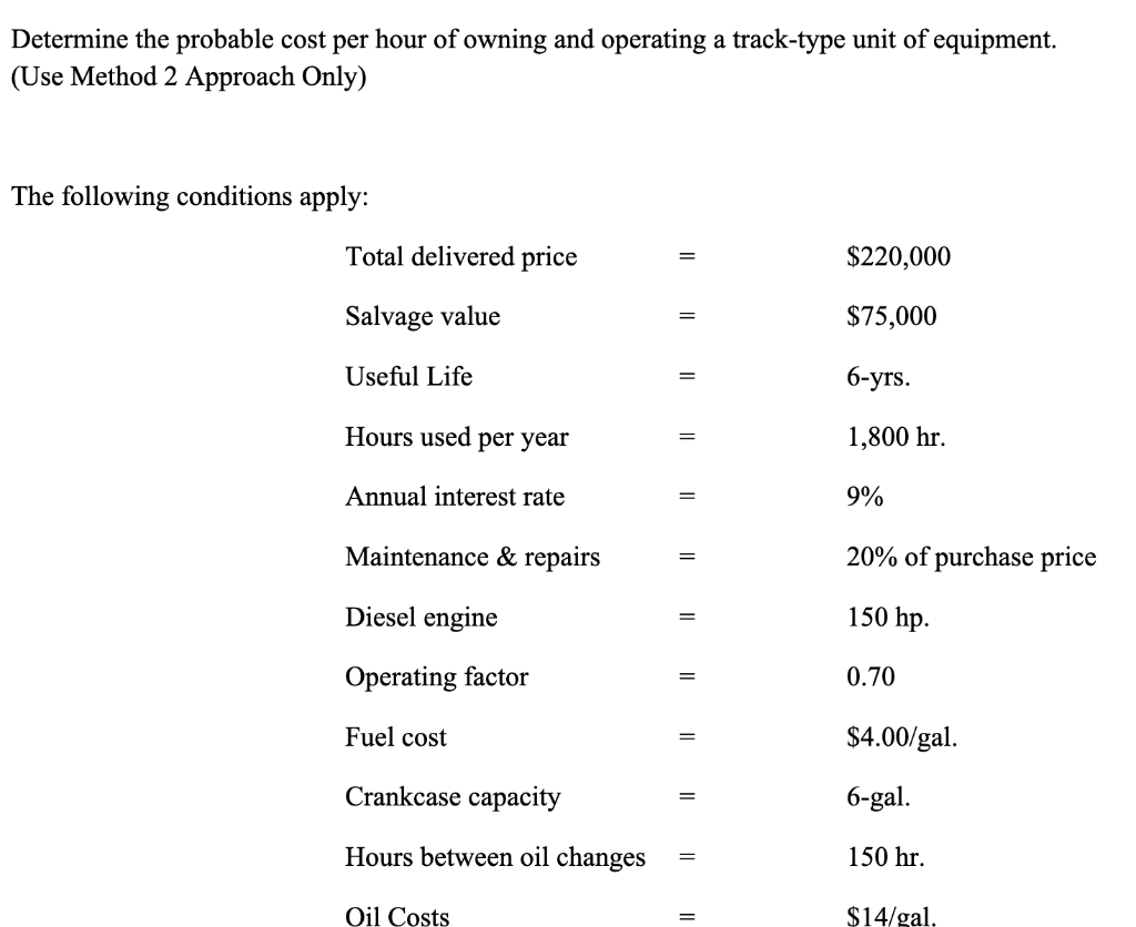Determine the probable cost per hour of owning and | Chegg.com