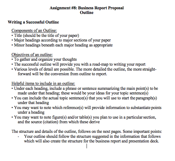 Assignment #8: Business Report Proposal Outline | Chegg.com