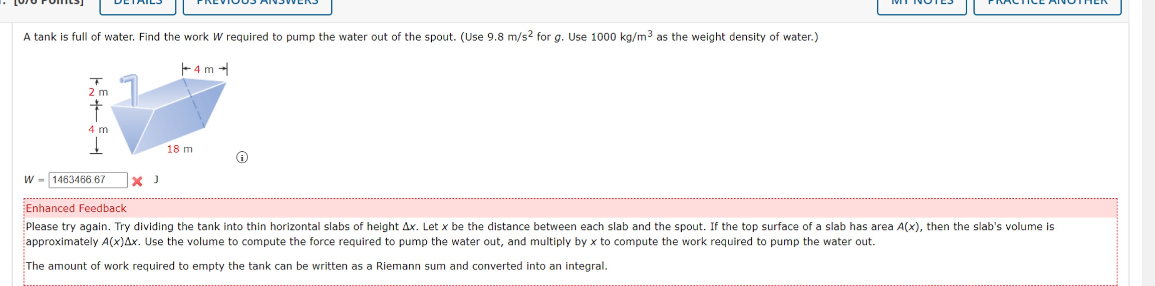 Solved A tank is full of water. Find the work W ﻿required to | Chegg.com