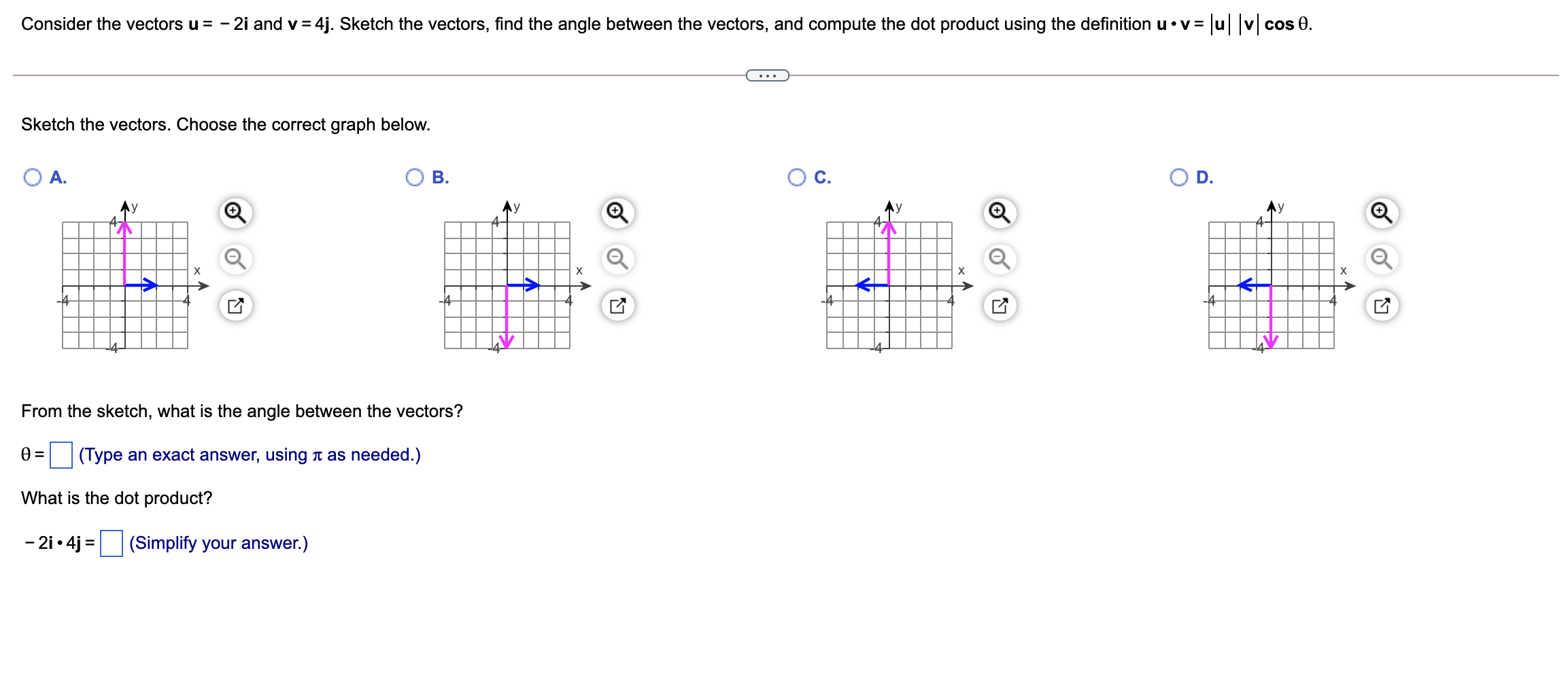 Solved Consider the vectors u = - 2i and v = 4j. Sketch the | Chegg.com