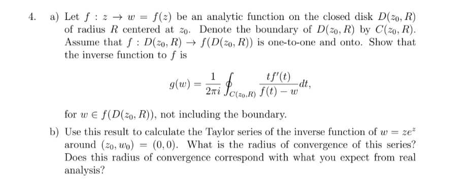 Solved a) ﻿Let f:z→w=f(z) ﻿be an analytic function on the | Chegg.com