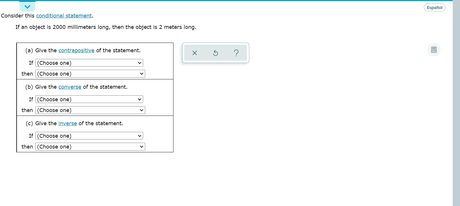 Solved Español Consider this conditional statement. If an | Chegg.com