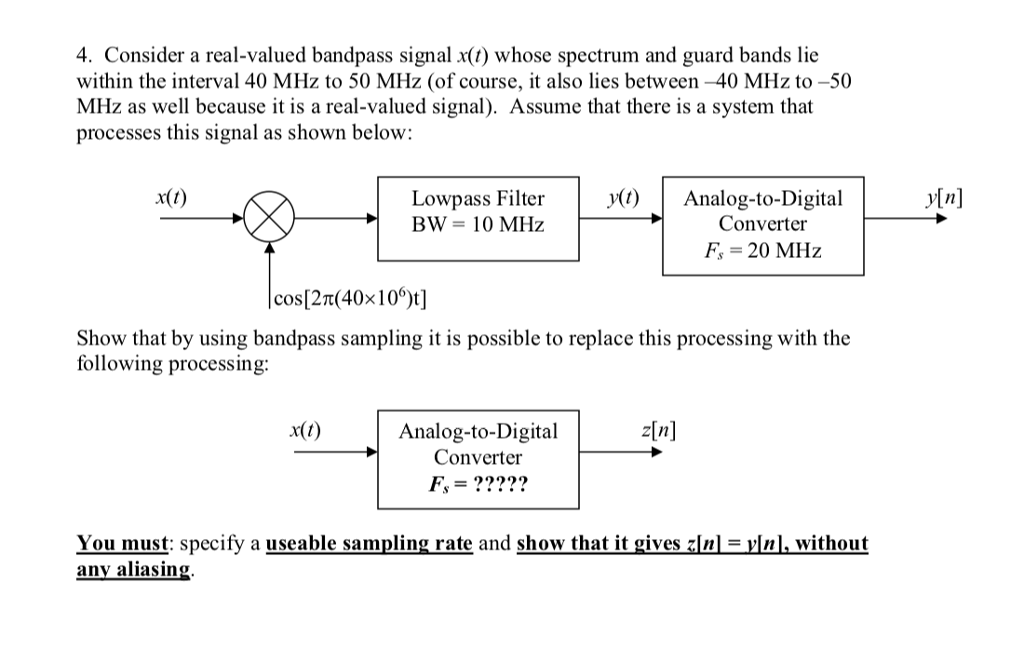Solved 4. Consider a real-valued bandpass signal x(t) whose | Chegg.com