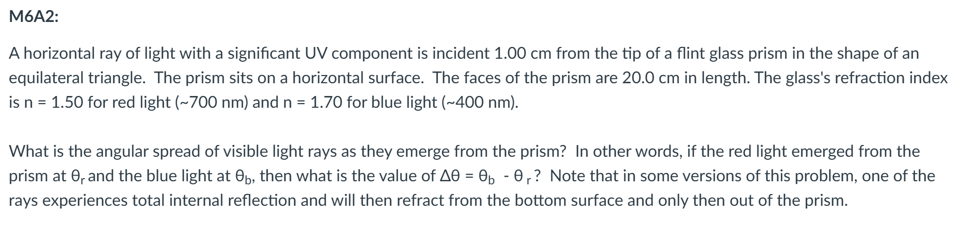 Solved M6A2:A horizontal ray of ﻿light with a significant UV | Chegg.com