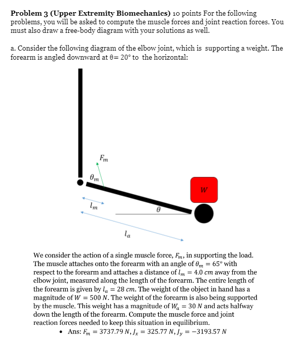 Solved Problem 3 (Upper Extremity Biomechanics) 10 points | Chegg.com