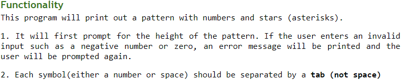 Solved Functionality This program will print out a pattern | Chegg.com