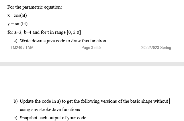 Solved For the parametric equation: x=cos(at)y=sin(bt) for | Chegg.com