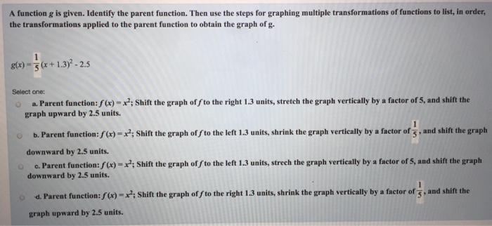 Solved A function g is given. Identify the parent function. | Chegg.com