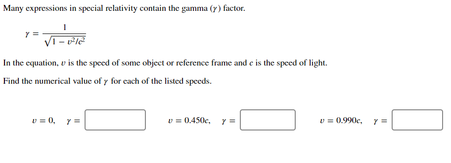 Solved Many expressions in special relativity contain the | Chegg.com