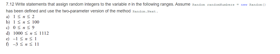 Solved 7.12 Write statements that assign random integers to | Chegg.com