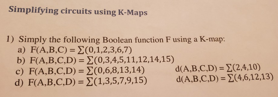 Solved Simplifying circuits using K-Maps 1) Simply the | Chegg.com