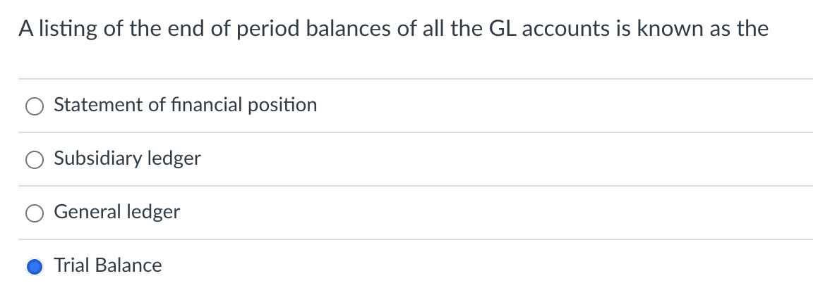 Solved A listing of the end of period balances of all the GL | Chegg.com