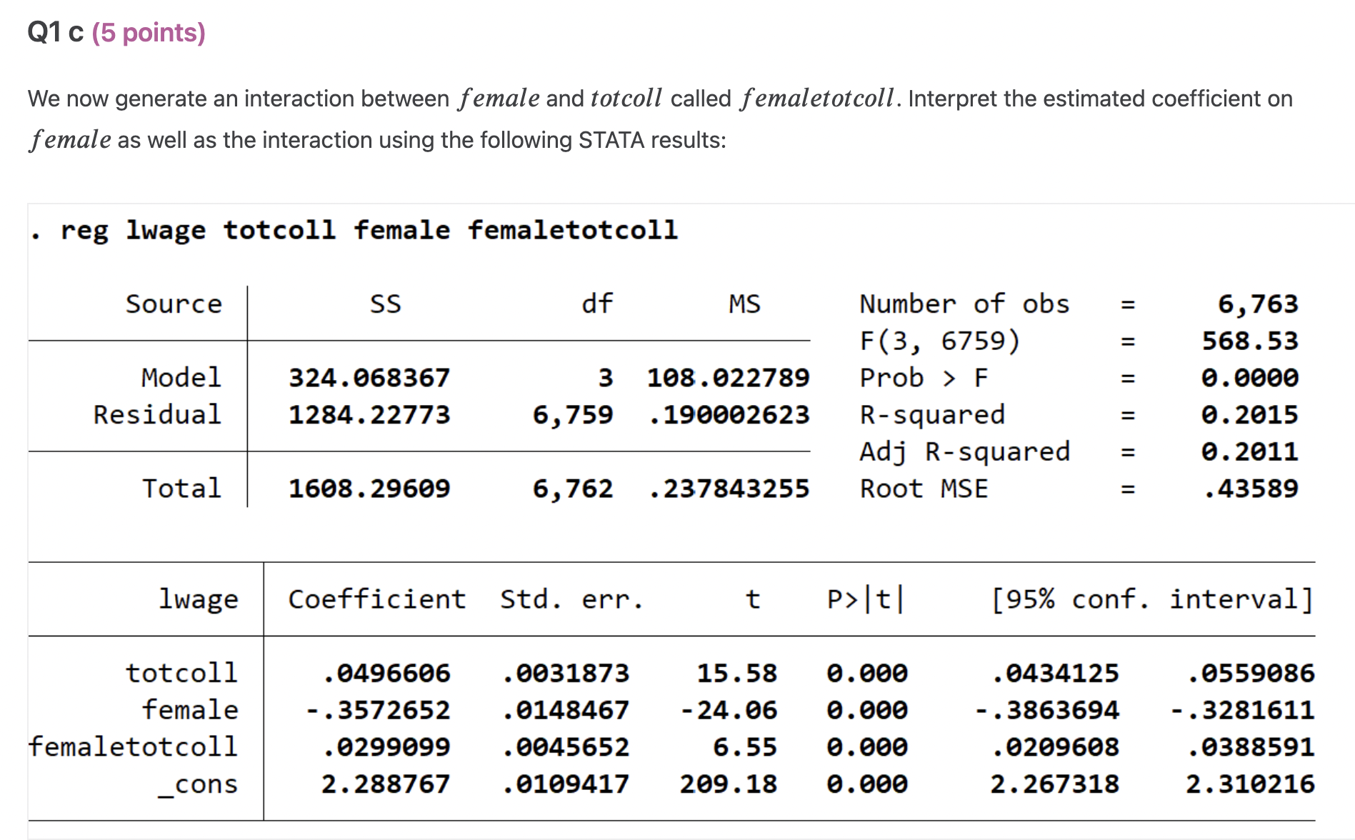 Q1 c (5 points) We now generate an interaction | Chegg.com